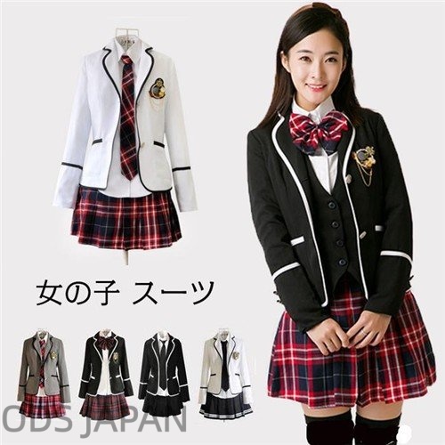 卒業スーツ　フォーマルスーツ　スカートスーツ　4点セットジャケット＋スカート*シャツ*蝶ネクタイ/蝶結び*バッジ 女の子
