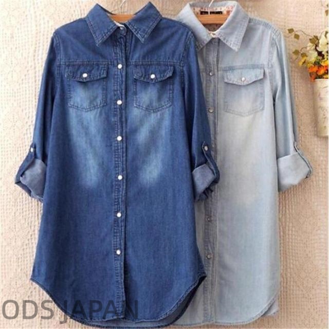 メール便で！デニム シャツ レディース ブラウス 大人カジュアル　長袖 着回しトップス 大人気 レディース ウエスタン 大きいサイズ