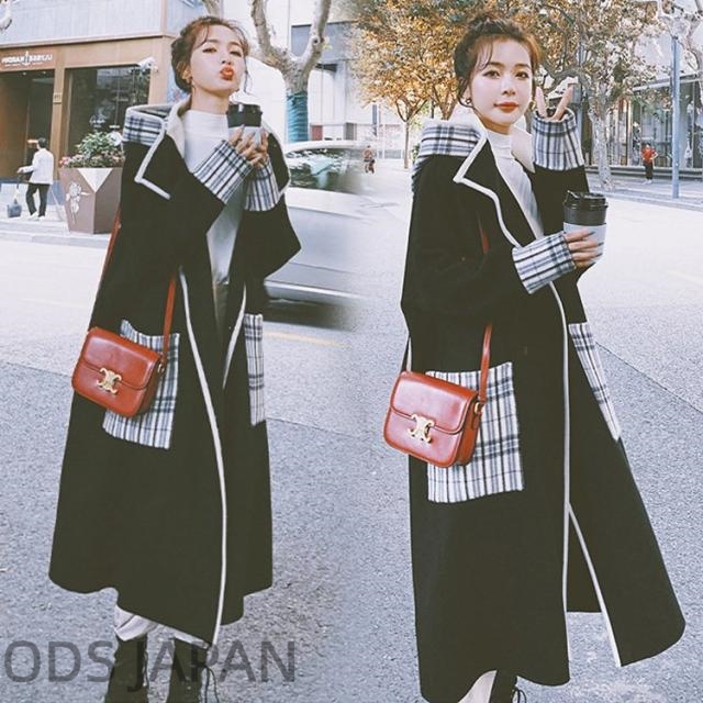チェスターコート レディース 秋冬 40代 チェスターコート 黒 チェック柄 ロング丈フード連れジャケット ひざ下オーバー 韓国風 アウター 通勤 着痩せ オシャレ