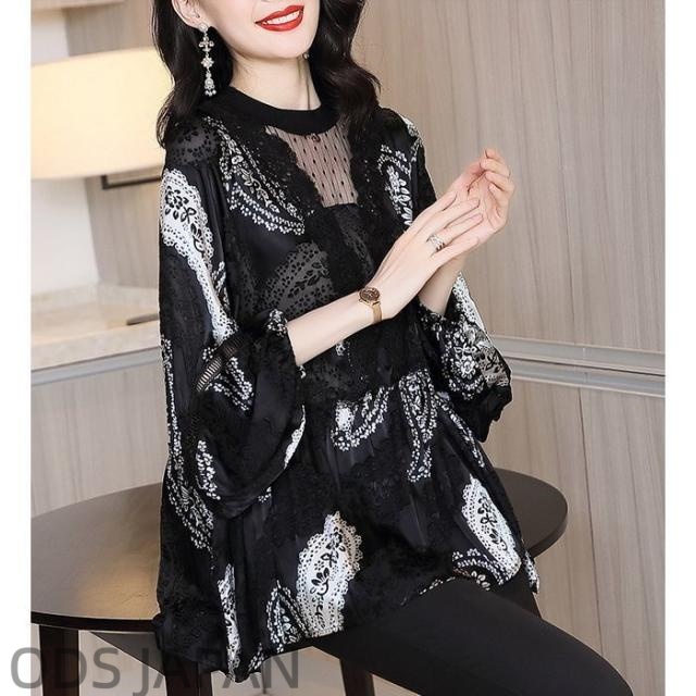 ブラウス レディース 40代 春夏 オシャレブラウス シフォンブラウス レース切り替え おしゃれ プリント 半袖トップス カジュアル韓国風 通勤 ゆったりtシャツ