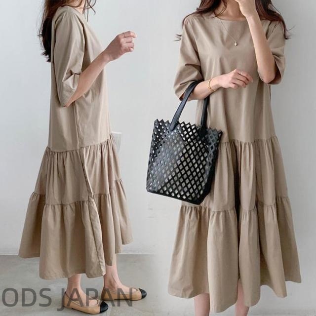 ワンピース レディース 40代 キレイめ マキシワンピース 夏 半袖ワンピース 白/黒 フレアスカートひざ下 韓国風chic風 オシャレ 体型カバー 30代 50代