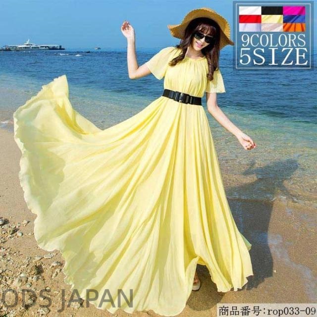 ワンピース リゾート 夏 ワンピ シフォンワンピ レディース ワンピ フリル フレアワンピ ビーチワンピース 海 ワンピ マキシ 無地 ワンピ ボヘミア
