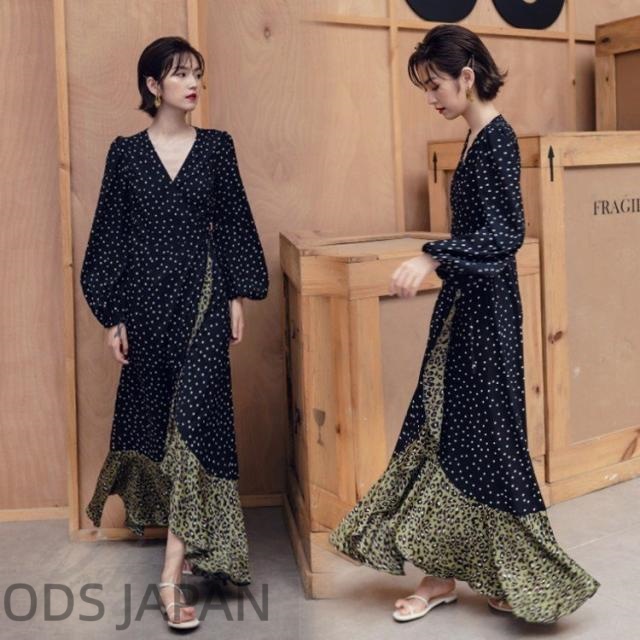 ワンピースドレス!ディース!秋!丈ワンピーススカート!ット柄グ丈ワンピースいめ式ス!!レ30代!!