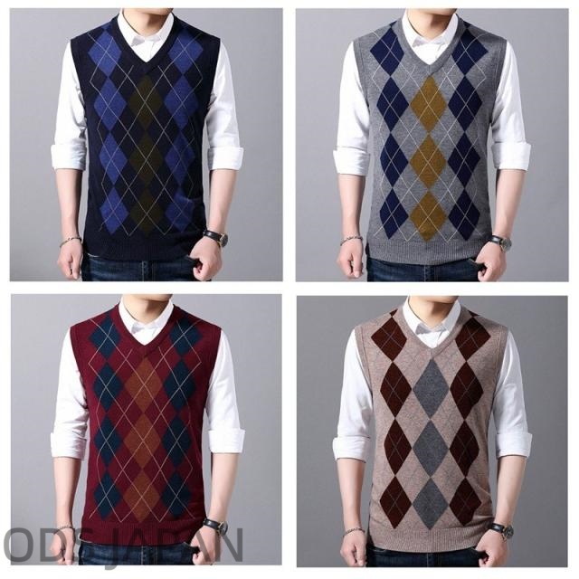 ニットベスト メンズ Vネック セーター ベスト 大きいサイズ インナーベスト トップス 前開き 男性 オフィス ビジネス スリム 春秋 カジュアル 30 40 50代
