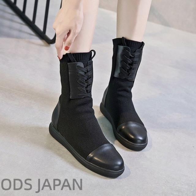 ショートブーツ レディース ローヒール 厚底 シューズ 靴 無地 カジュアルシューズ 美脚 歩きやすい 2018年秋冬新作