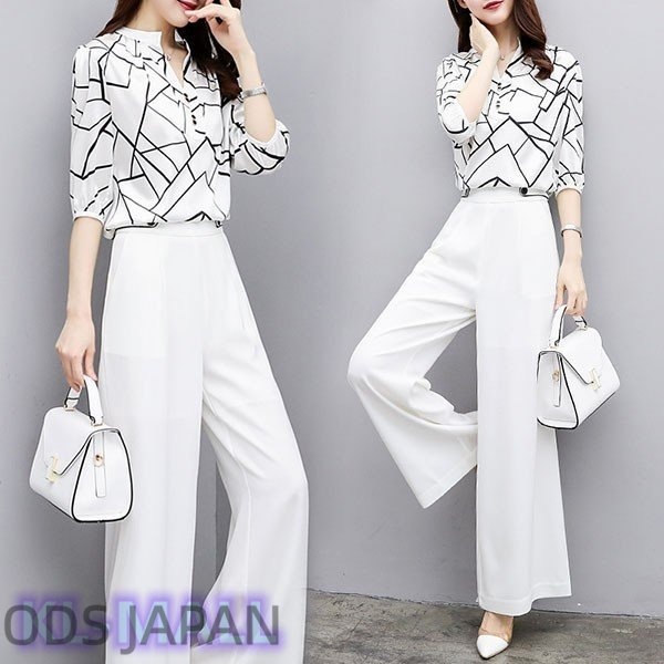 セットアップ レディース 夏 KL シャツ ストライプ シフォン ガウチョパンツ カジュアル 2点セット 韓国風 ボトムス 通勤 OL