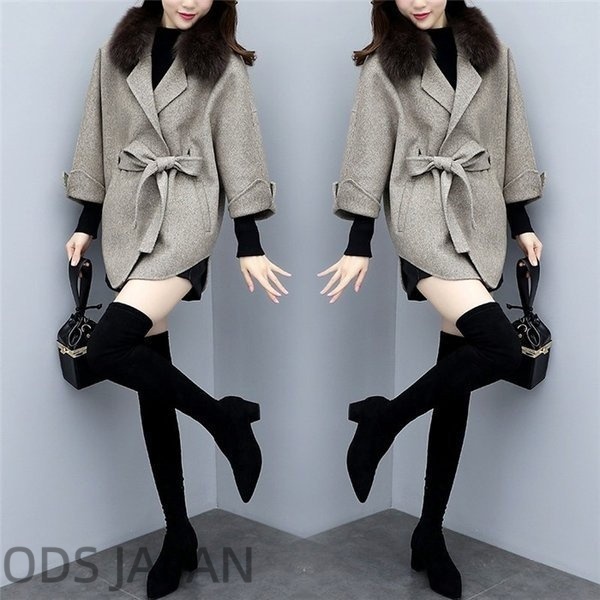 チェスターコート ミディアム丈 レディース 秋冬 ポンチョコート ラシャ コート アウター ゆったり 体型カバー ベルト付き ウール混コート カジュアル 40代 50代