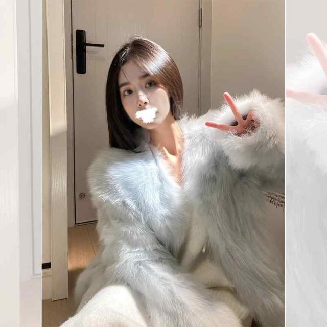 コート ショートァー もこもこ イミテーション 上品 ワンピース 可愛い ブルー レディース フォックスファー 冬 キレイ