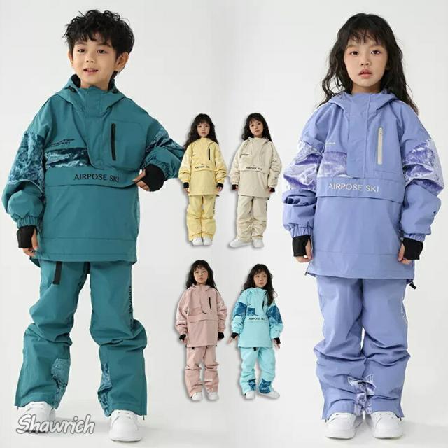 スノーボードウェア キッズ 上下セット スキーウェア セットアップ スノボウェア 子どもウェア 子供 女の子 男の子 ジャケット ロングパンツ 切り替え 防水防寒保温防雪 韓国風 ウィンター 2023