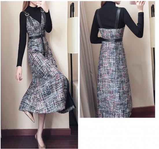 ジャンパースカート レディース ツイードジャンパースカート ワンピース ツイードワンピース Aラインワンピース ワンピ ウェストマーク ミディ丈 ロング丈 カジュアル オフィス エレガ フロントボタン