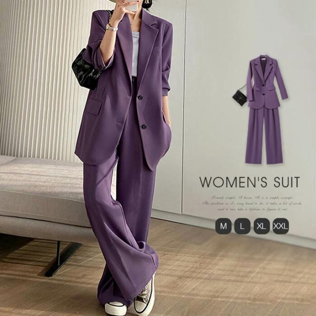 セットアップ レディース パンツスーツ 2点セット スーツ 上下セット コーデ ビジネス オフィス OL セレモニー 大人 ゆったり 通勤 体型カバー きれいめ