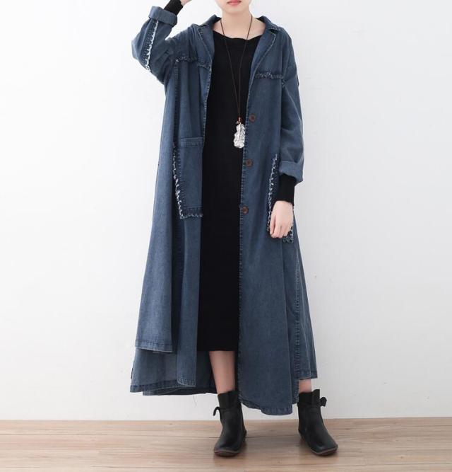 デニムコートマキシ丈 超ロング丈コート デニム コート アウター レディース ジャケット Gジャン 森ガール ドルマンスリーブ