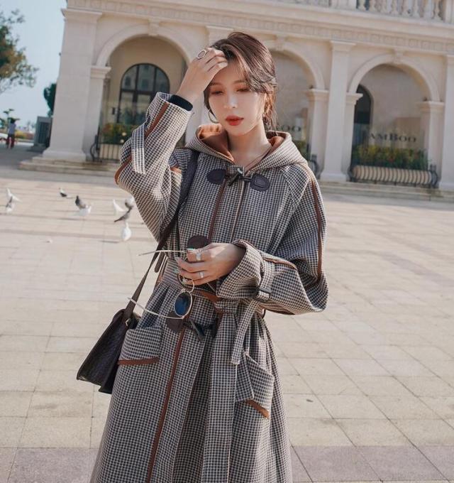 超ロングコート レディース チェスターコートフード付きチェック柄トレンチ コート マキシ丈 チェスターコート ガウンコート ロング 大きいサイズ