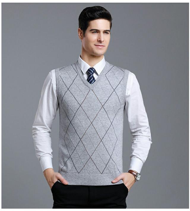 ニット ベスト メンズ Vネック ダイヤ柄 ビジネス Vネックベスト 春秋