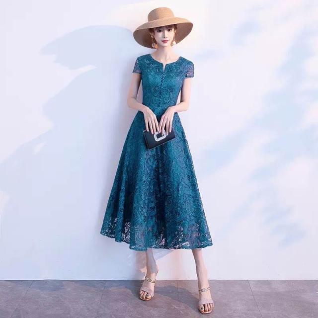 ドレス パーティードレス 披露宴ドレス イブニングドレス ロング丈 袖あり 七分袖 Vネック Aライン スリム 細身 レース ハイウエスト 透け感 大人可愛い きれいめ 上品 お洒落 かっこいい 大人