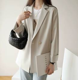 レディース ジャケット アウター 上着 ミドル丈 長袖 襟付き きれいめ シンプル カジュアル おしゃれ かっこいい こなれ感 ラフ ルーズ クール シック 無地 春 会議 MTG ミーティング 秋