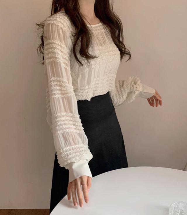 シフォン ブラウス レディース 春 秋 トップス シャーリング ギャザー