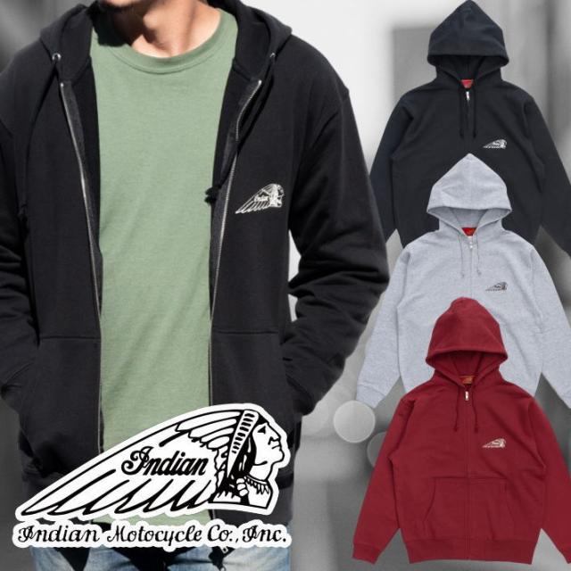 Indian Motocycle インディアン パーカー ジップパーカー メンズ レディース IC-2653 7986584  Basic Zip-up Hoodie Headmark Logo ロゴ刺繍 ブランド シンプル 送料無料