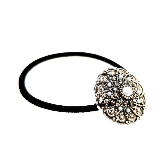 ROKUZAN パール マルカジット フラワー ヘアゴム 髪飾り シルバー925 ヘアアクセサリー マーカサイト パール 真珠 碌山ジュエリー ブランド