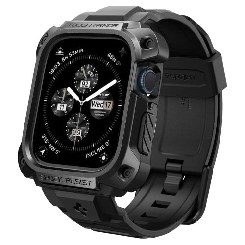 Spigen Apple Watch ケース 45mm ステンレス TPU バンド 一体型 メタル ピンバックル 傷防止 耐衝撃 衝撃吸収 Series 9/8/7 対応 タフ・アーマー・プロ メタル ACS05237 (ブラック)