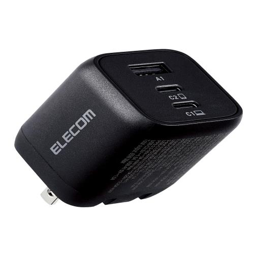 エレコム(ELECOM) 充電器 Type-C 3ポート USB-C×2 USB-A×1 65W USB PD対応 PPS対応 折りたたみ式プラグ GaN採用  iPhone16 iPad Macbook Air Windows PC など対応 ブラック ACDC-PD4465BK