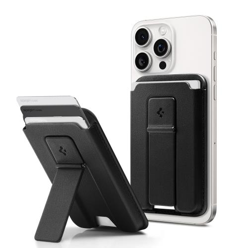 Spigen MagSafe対応 カードケース キックスタンド付き iPhone 15, iPhone 14, iPhone 13, iPhone 12 対応 マグネット スマホ カードケース マグネット付着 交通系 ICカード スマートフォールド2 AFA07149 (ブラック)