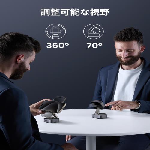 UGREEN MagFlow Qi2 ワイヤレス充電器 15w magsafe対応 折りたたみ式 マグセーフ 充電スタンド 2IN1＋2＊USB Cポート iPhone 16/16 Plus/15 Pro/15 Pro Max/14/13/12 シリーズ、AirPods 3/2/Pro など (USB C充電アダプタなし)