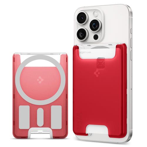 [Spigen] MagSafe対応 カードケース 最大 3 枚 iMacデザイン マグネット搭載 iPhone 15, iPhone 14, iPhone 13, iPhone 12 対応 マグネット スマホ カードケース マグネット付着 交通系 ICカード クラシック・C1 AFA07399 (ルビー)
