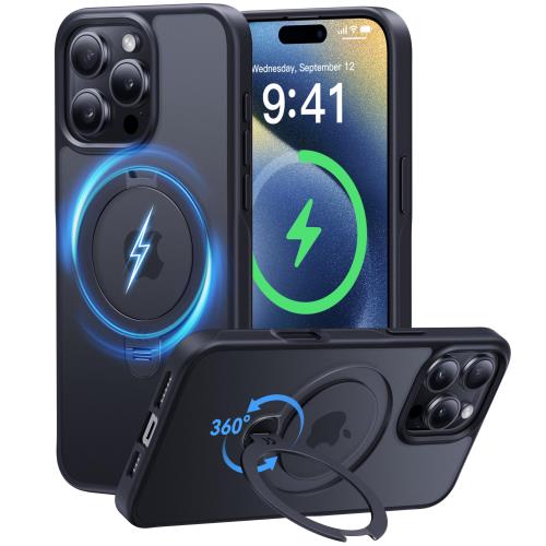 2024最高傑作定点360度回転CASEKOO iPhone 16 Pro Max 用 ケース 米軍MIL規格 耐衝撃 MagSafe対応 高耐久性横縦両立・角度自由調整最大25W急速充電対応 指紋防止/マット仕上げ/黄変防止/半透明 ラップホール付き ワイヤレス充電対応 いphone16promax 用ケース 6.9インチ「Magi