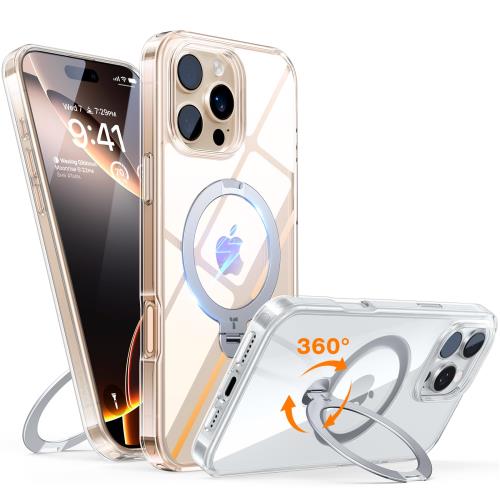 カチッ！2024新型・安定性TORRAS iPhone 16 Pro 用 ケース ゼンマイ式スタンド縦横両対応 リング マグネット搭載 MagSafe対応 ワイヤレス充電対応 米軍MIL規格耐衝撃 指紋防止 黄変防止 マグセーフ対応 6.3インチ いphone16pro 用ケース「Ostand Spin」クリア