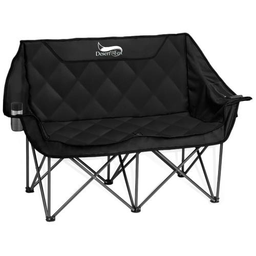 DesertFox キャンプ 椅子 2人掛け アウトドアチェア 二人用 折りたたみ コンパクト ソファチェア カップルチェア独自開発のカップホルダークーラーボックス 耐荷重300kg 枕付き 軽量 イス 椅子 収納袋付き お釣り 登山 運動会 ガーデン 室内 携帯便利 SRY (くろ)