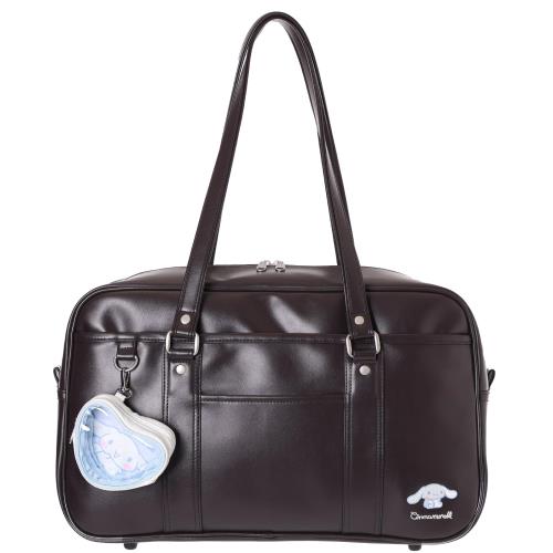 [サンリオ] 合皮 ハート ポーチ 付 スクール ボストン バッグ (シナモロール-ブラウン)