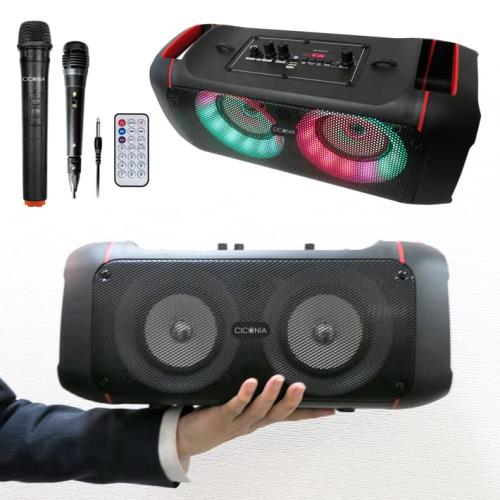 CICONIA コンパクトLEDパーティースピーカー CTFE-2040B 有線マイク ワイヤレスマイク 1本付 リモコン Bluetooth LEDライト アウトドア 会議 音楽再生 カラオケ ポータブルスピーカー PAスピーカー