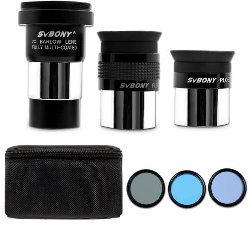 SVBONY SV233 天体望遠鏡接眼レンズセット 7個 天体望遠鏡アクセサリーセット 1.25インチ Plossl 接眼レンズ 2Xバーローレンズ ムーン/ND4/82A ブルー/プラネタリーフィルター 収納ボックス付き 初心者向け