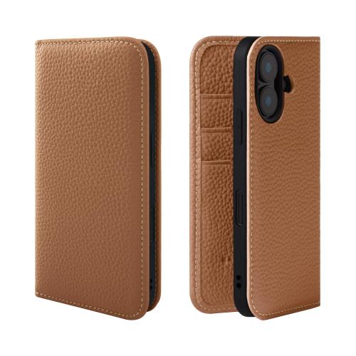 HANATORA iPhone16 ケース 手帳型 本革 スマホケース スマホ スタンド コードホルダー 付き シュリンクカーフレザー ギフト マグネットなし キャメル PH-16-Camel ギフト 誕生日ギフト 女性 彼女 お母さん お父さん 人気商品 30代 40代 50代 60代 70代