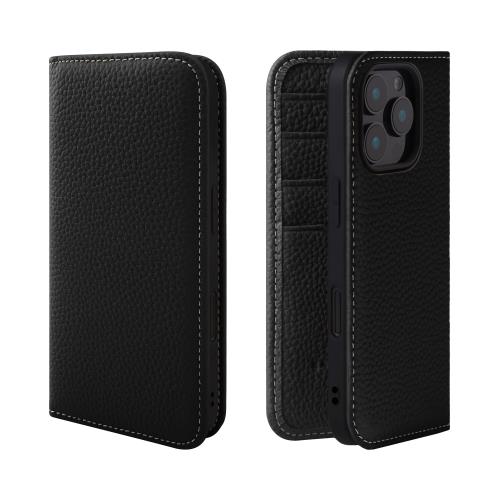 HANATORA iPhone16Pro ケース 手帳型 本革 スマホケース スマホ スタンド コードホルダー 付き シュリンクカーフレザー ギフト マグネットなし ブラック PH-16Pro-Black ギフト 誕生日ギフト 女性 彼女 お母さん お父さん 人気商品 30代 40代 50代 60代 70代