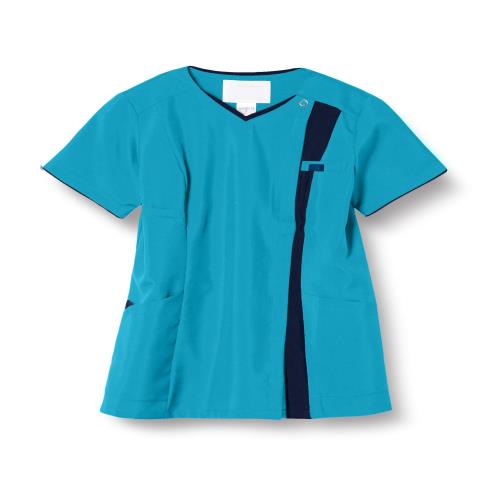 [フォーク] スクラブ・白衣 7023SC レディース ターコイズ×ダークネイビー M (日本サイズM相当)