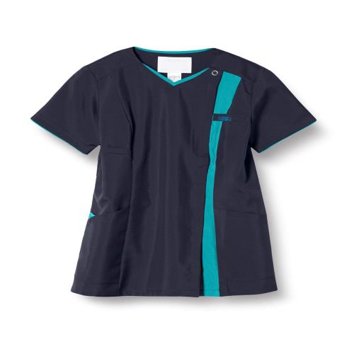 [フォーク] スクラブ・白衣 7023SC レディース ダークネイビー×ターコイズ L (日本サイズL相当)
