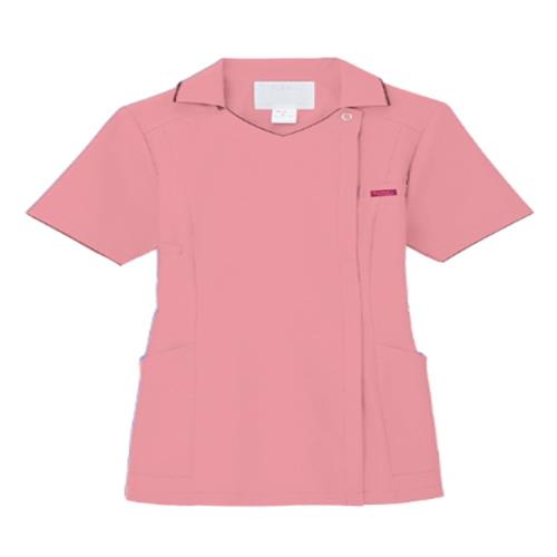 [ジップスクラブ] スクラブ・白衣 7024SC レディース ピンク×バーガンディ LL (日本サイズLL相当)