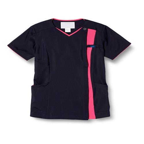 [フォーク] スクラブ・白衣 7023SC レディース ダークネイビー×チェリーピンク M (日本サイズM相当)