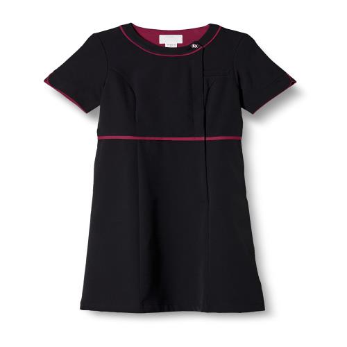 [フォーク] スクラブ ワンピース 医療白衣 吸汗速乾性 介護 看護 ナース 病院ワ9 3019SC レディース ブラック×ガーネット 日本 S (日本サイズS相当)