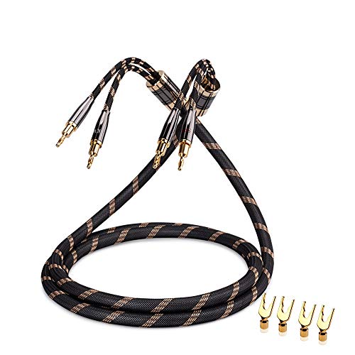 SKW Hi-Fi スピーカーケーブル 1.5M、交換可能なバナナプラグケーブル、金メッキプラグ、ナイロンブレード、Hi-Fi品質ケーブル/一本