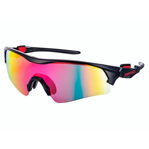 SWANS(スワンズ) スポーツサングラス FACEONE フェイスワン FO-3501 BK 日本製 ミラーレンズ ブラック レッドシャドーミラー×スモーク(裏面マルチコーティング) 野球 テニス サイクリング ランニング