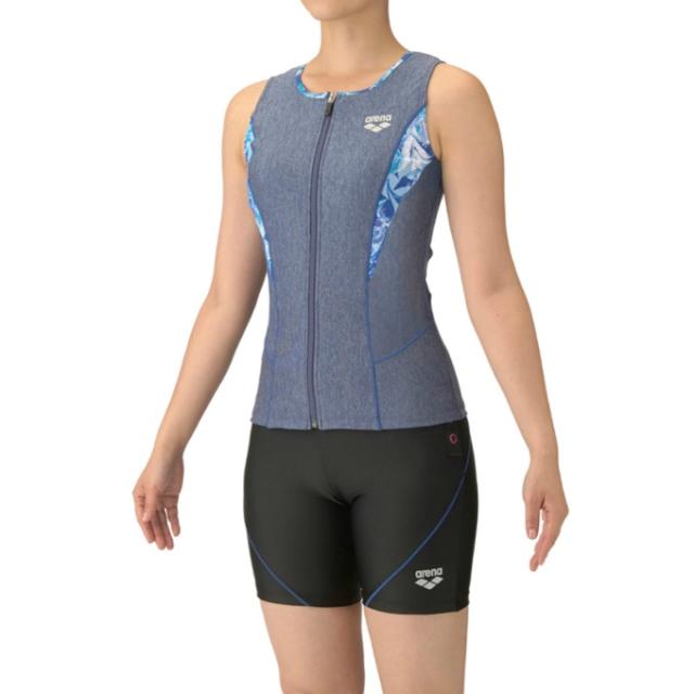 アリーナ(arena) フィットネス水着 セパレート レディース スラットフルジップセパレーツ 切替柄 AS5FWF46L-BLBK od