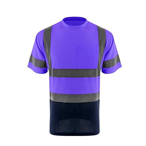 ZUJA 安全 高可視性 標準 半袖 通気性 メンズ 構造 Tシャツ 明るい反射 保護作業着 US サイズ: Large カラー: パープル