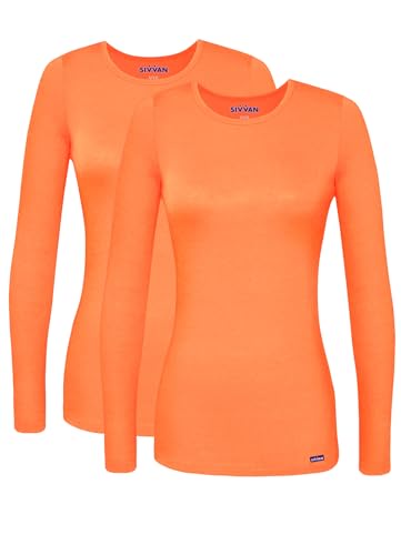 Sivvan レディース 快適長袖Tシャツ/アンダースクラブTシャツ 2枚パック US サイズ: Medium カラー: オレンジ