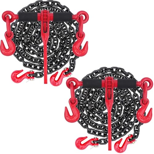 Lechansen チェーンとバインダーキット 1/4インチ -5/16インチ、2パック G80ラチェットロードバインダー 1/4インチ -5/16インチ、G80 トランスポートチェーン 1/4インチ x 20フィート、3 300ポンド 作業負荷セーフ チ