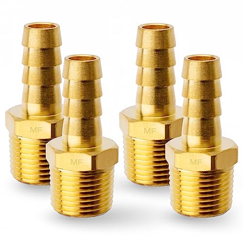 MAACFLOW 真鍮 3/8インチ オス NPT から 3/8インチ ホース ID バーブ バーブ ホース フィッティング アダプター コネクター (4個パック)