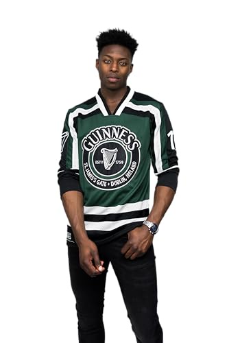 Guinnessグリーン&ホワイトHarp Hockey Jersey ? 刺繍ポリエステルアスレチックシャツ US サイズ: L カラー: マルチカラー