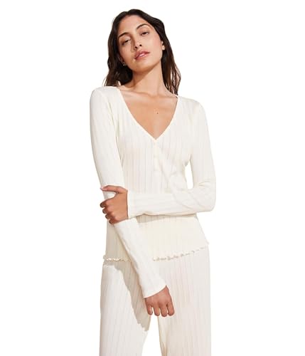 Eberjey レディース Pointelle Vネック ヘンリー, アイボリー(Ivory), Small